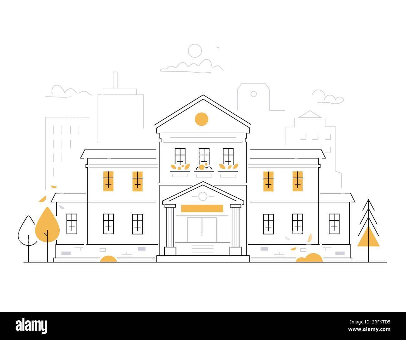 Courthouse in the city - modern line design style illustration Stock ...