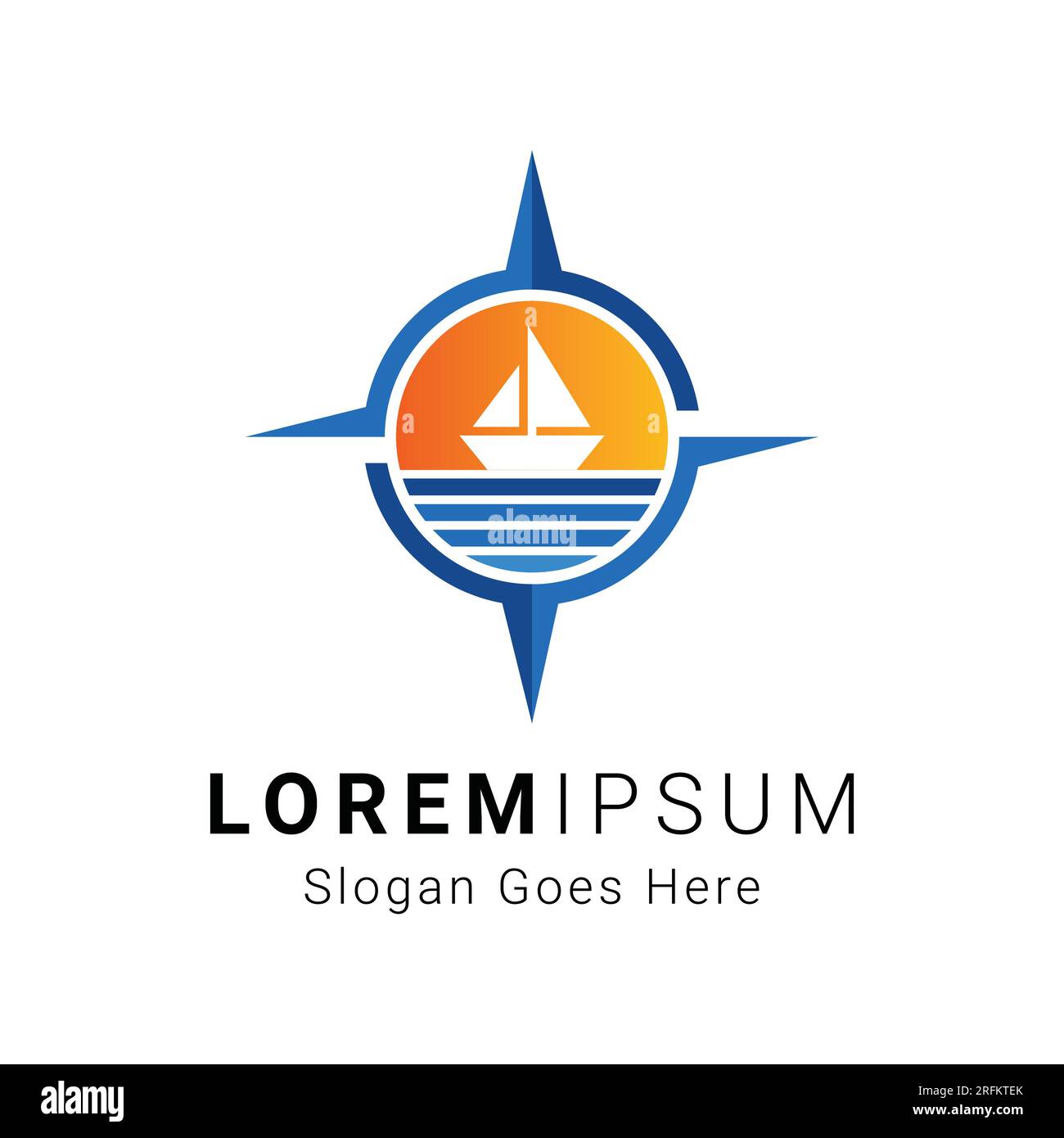 Modern sailboat sunset with compass in sea logo design vector template ...