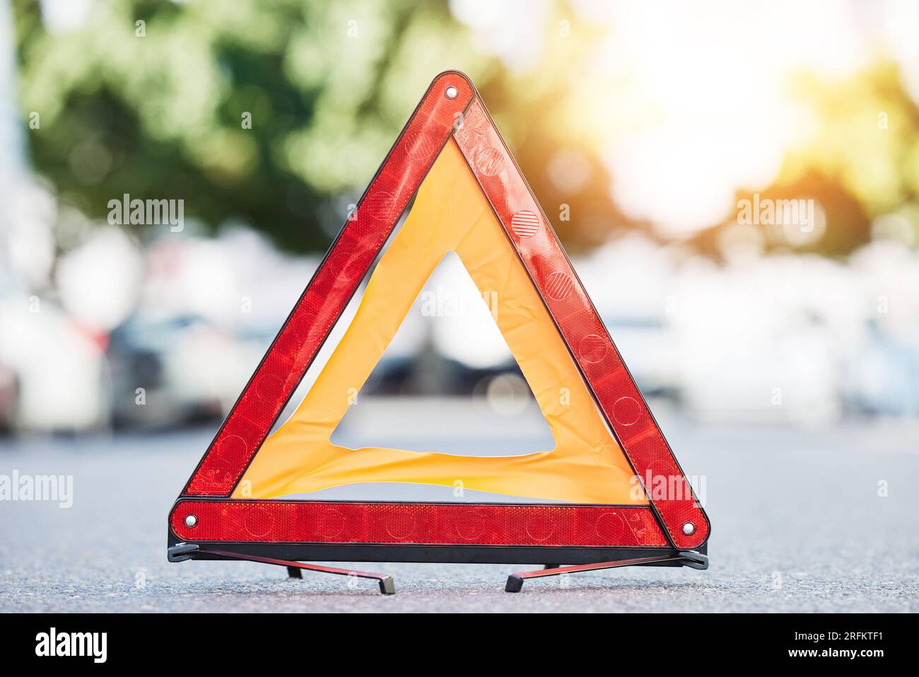 Red triangle, road sign and stop for emergency, construction or symbol ...