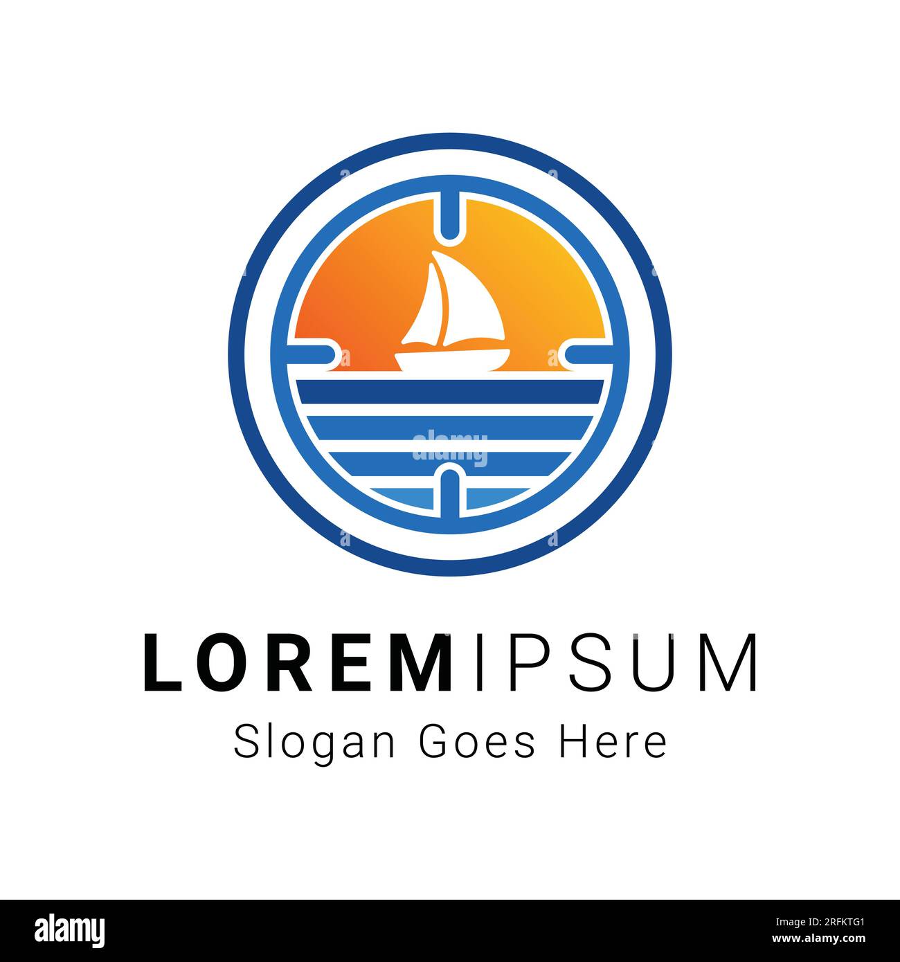 Modern sailboat sunset with compass in sea logo design vector template ...