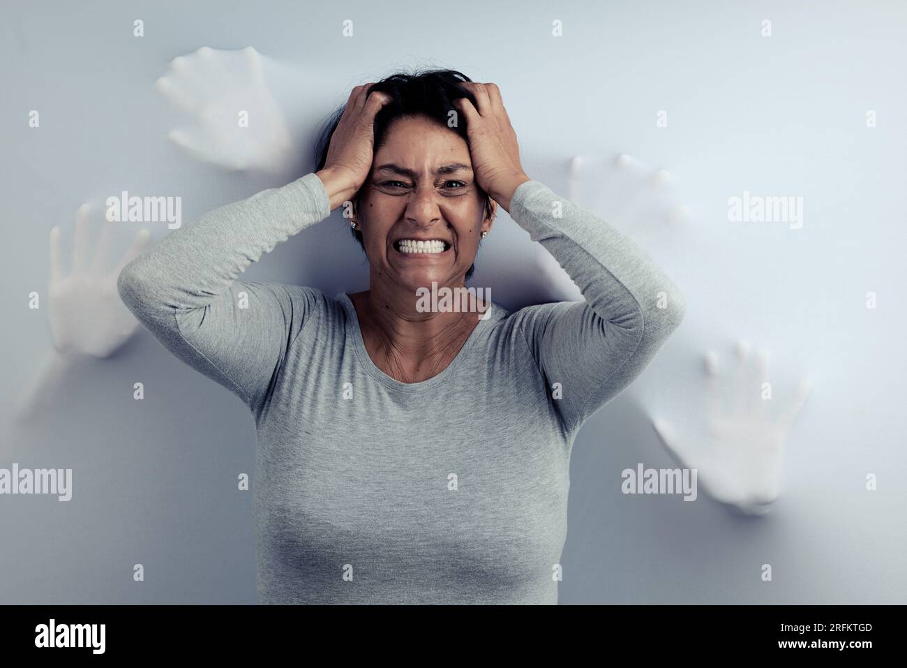 Portrait, screaming and senior woman with anxiety, depression and ...