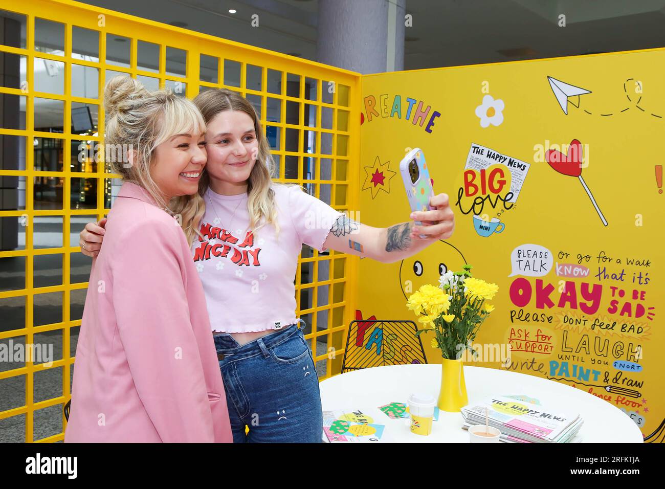 EDITORIAL USE ONLY Happiness expert and illustrator Emily Coxhead (left ...