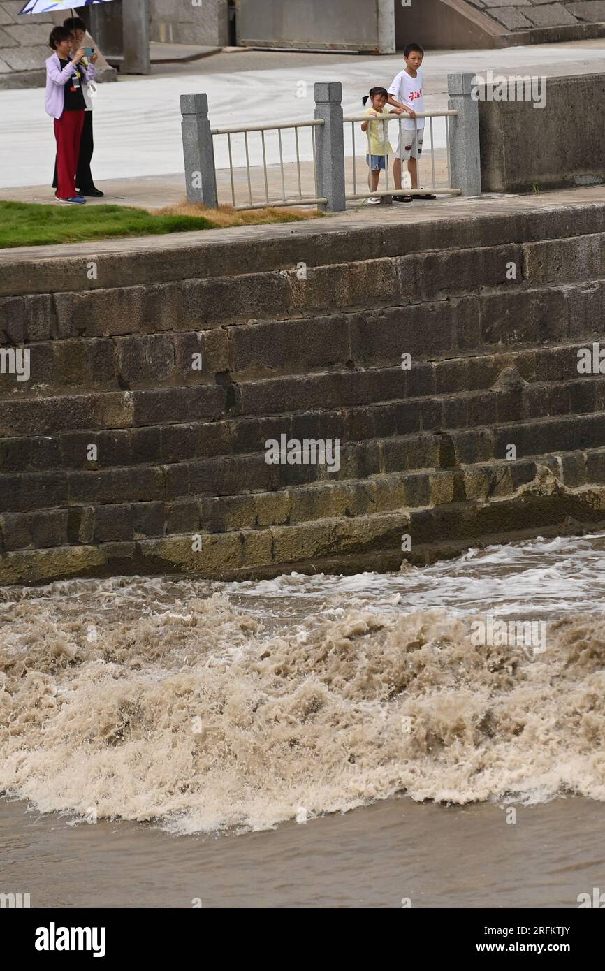Haining, China's Zhejiang Province. 4th Aug, 2023. People watch the ...