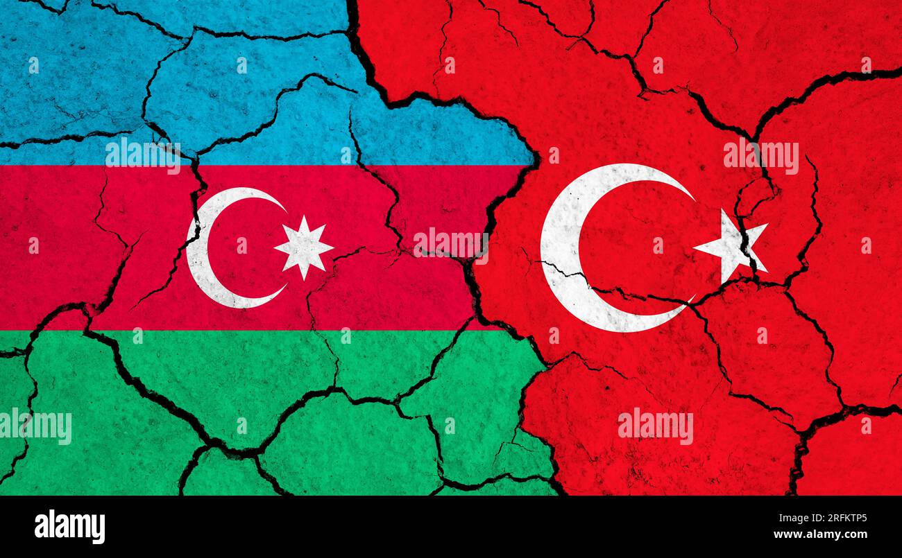Flags of Azerbaijan and Turkey on cracked surface - politics ...