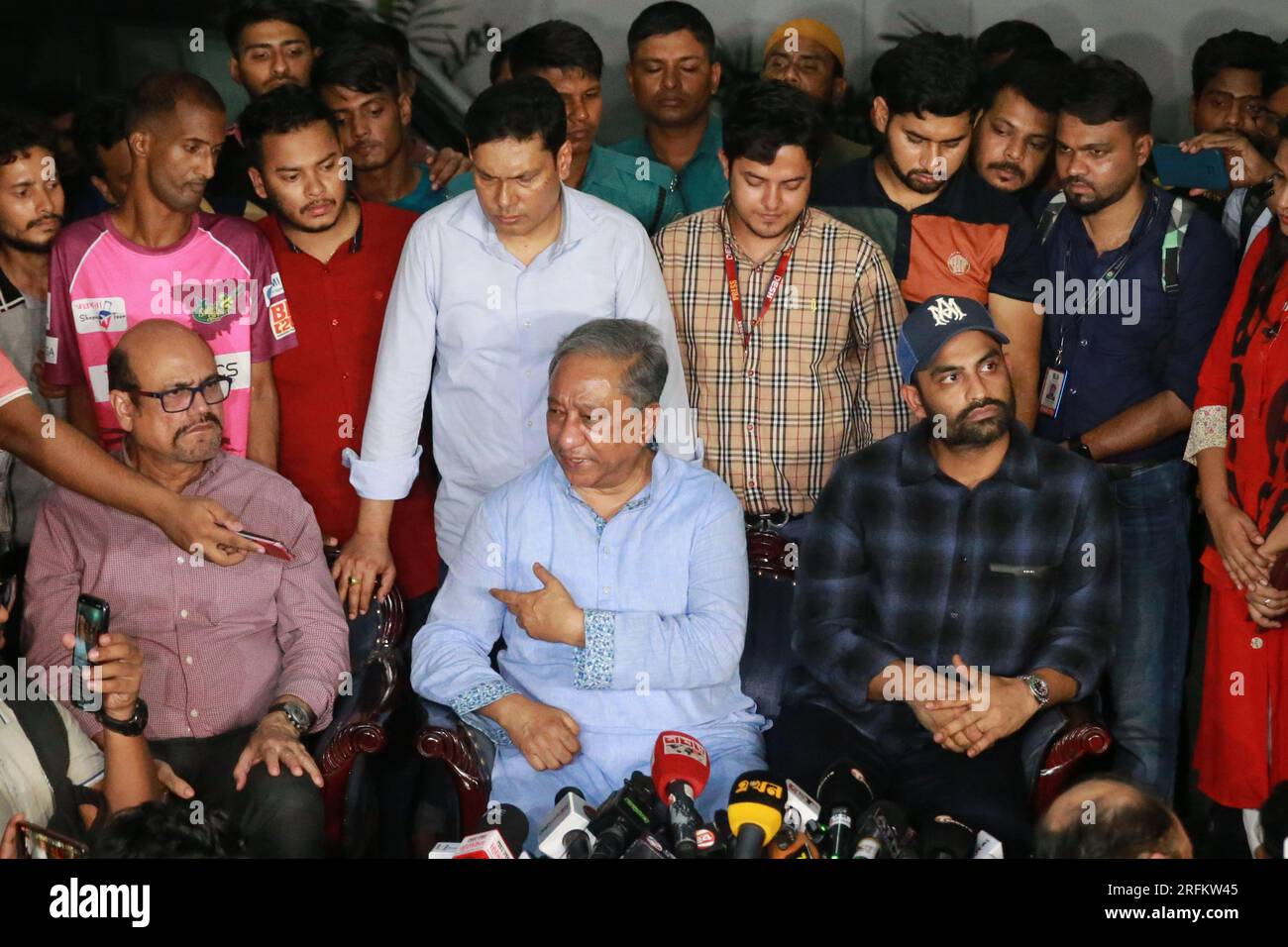 Bangladesh Cricket Board (BCB) president Nazmul Hassan Papon (M) speaks ...