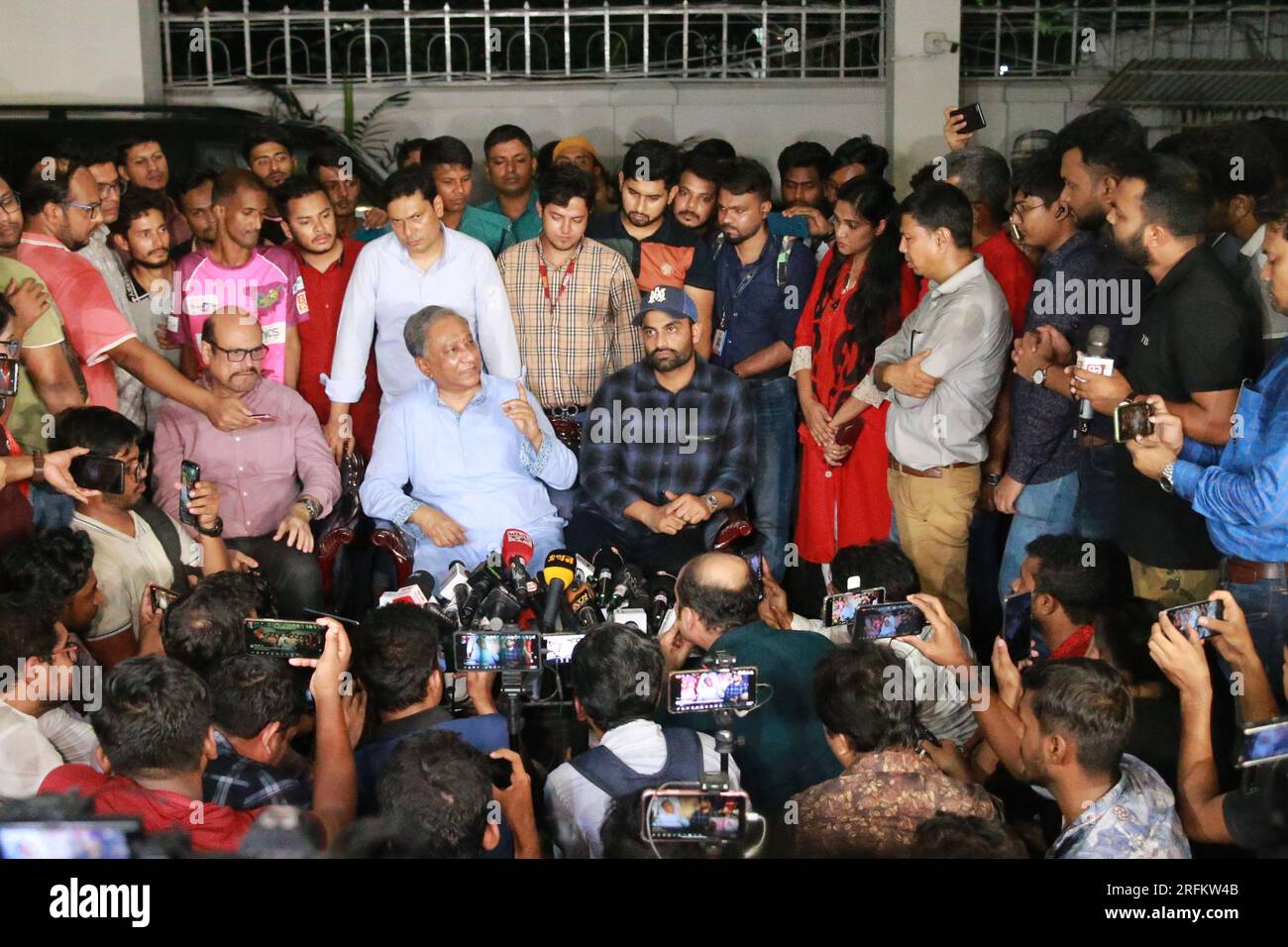 Bangladesh Cricket Board (BCB) president Nazmul Hassan Papon (M) speaks ...