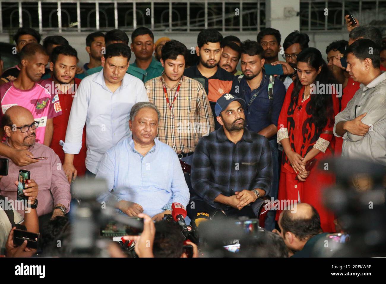 Bangladesh Cricket Board (BCB) president Nazmul Hassan Papon (M) speaks ...