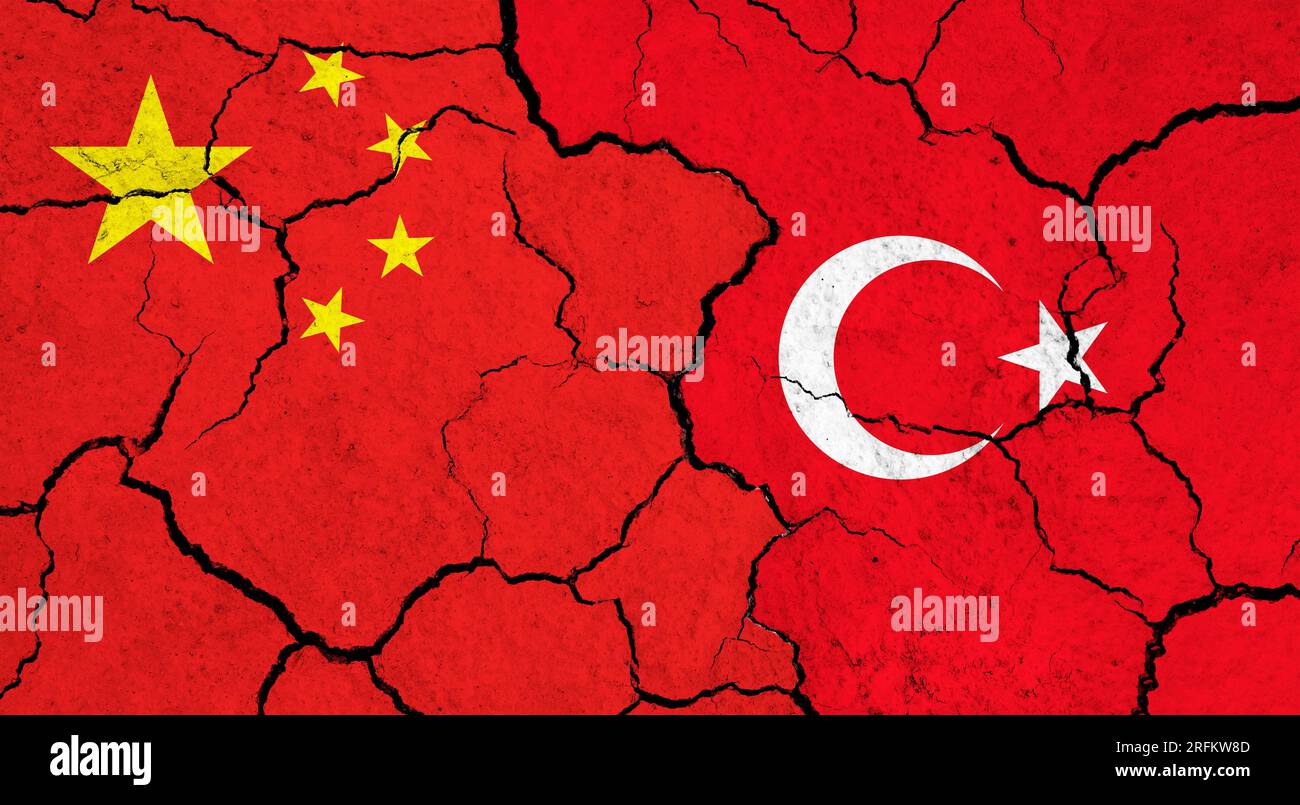 Flags of China and Turkey on cracked surface - politics, relationship ...