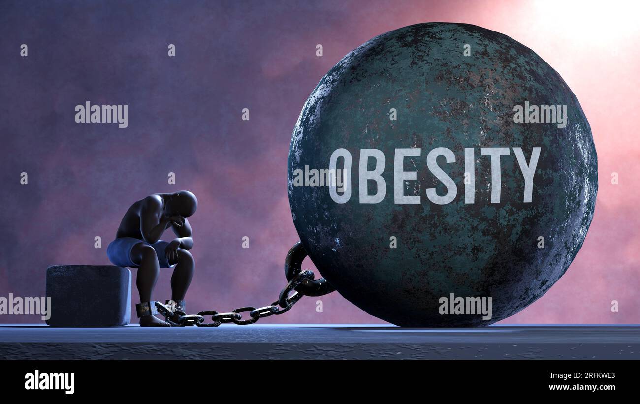 Obesity - a metaphor showing human struggle with Obesity. Resigned and ...