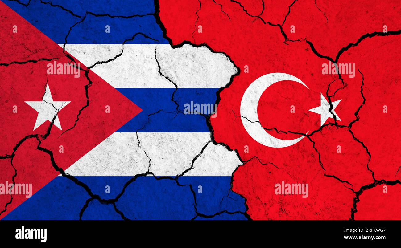 Flags of Cuba and Turkey on cracked surface - politics, relationship ...