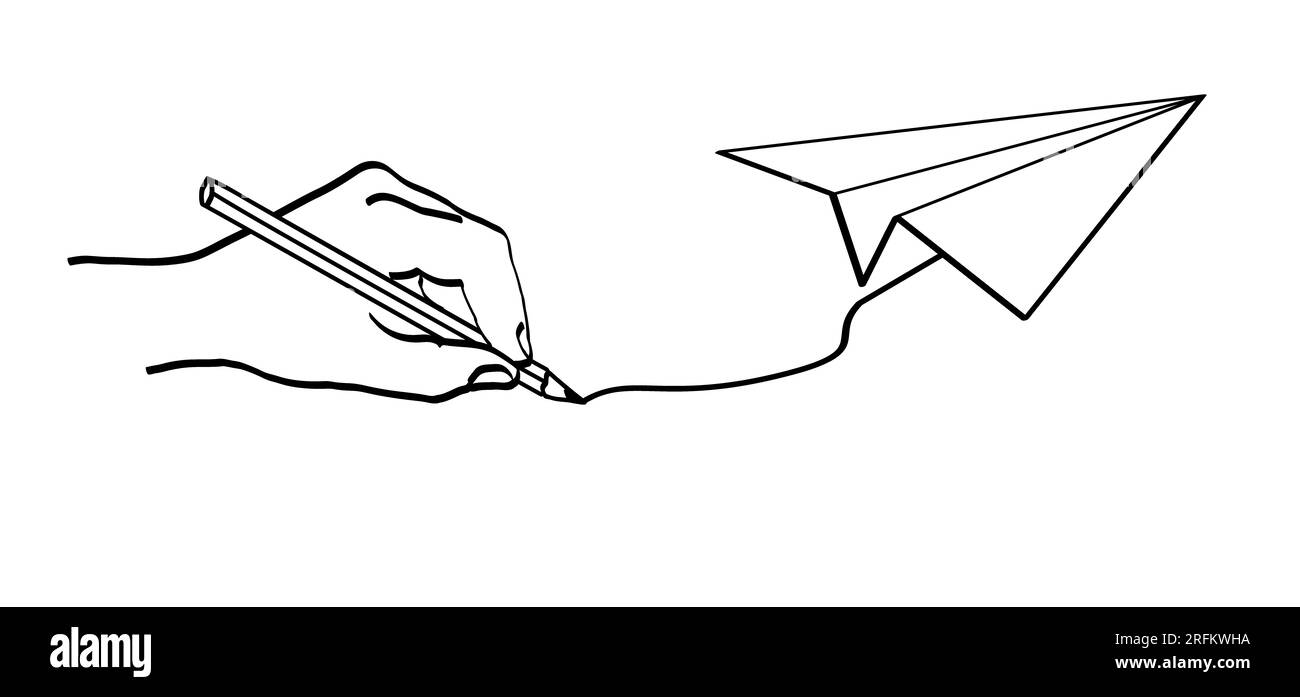 Soaring paper air plane line path. Take Off airplane, flight route with ...