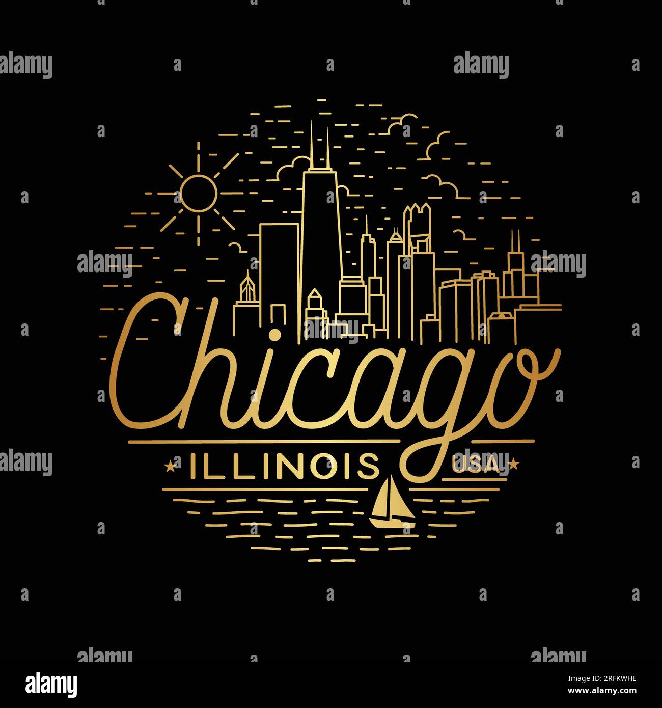 City of Chicago vector design template. Chicago, Illinois mono line ...