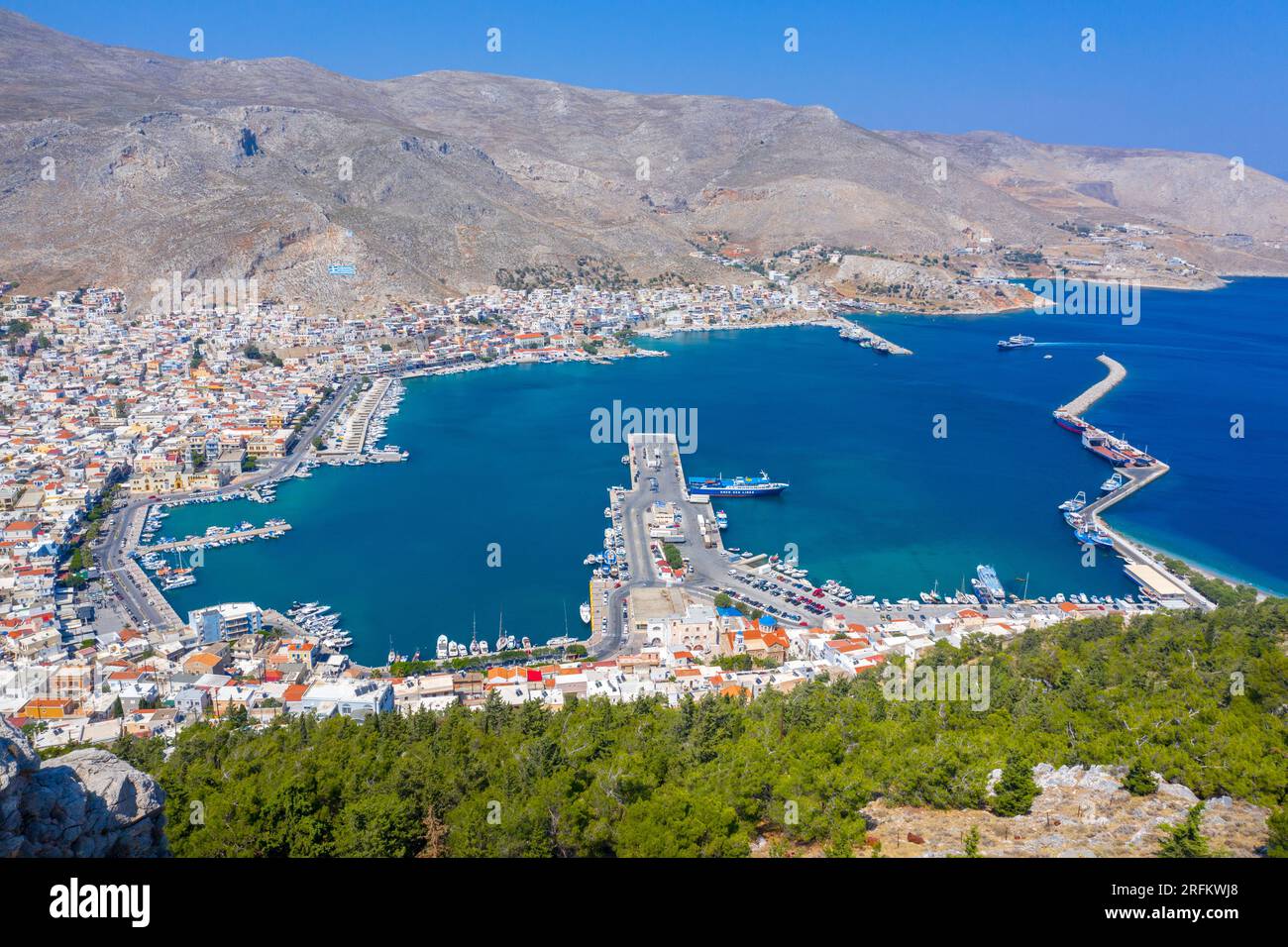 Scenic Pothia the capital of Kalymnos island, Dodecanese, Greece Stock ...