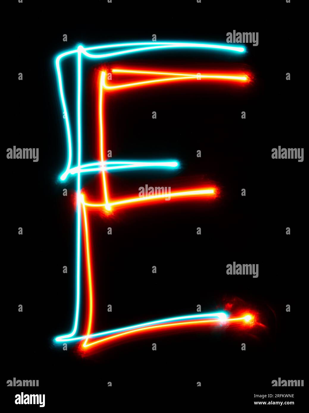 Letter E of the alphabet made from neon sign. The blue red light image ...