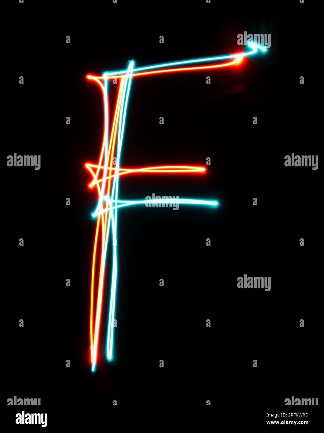 Letter F of the alphabet made from neon sign. The blue red light image ...