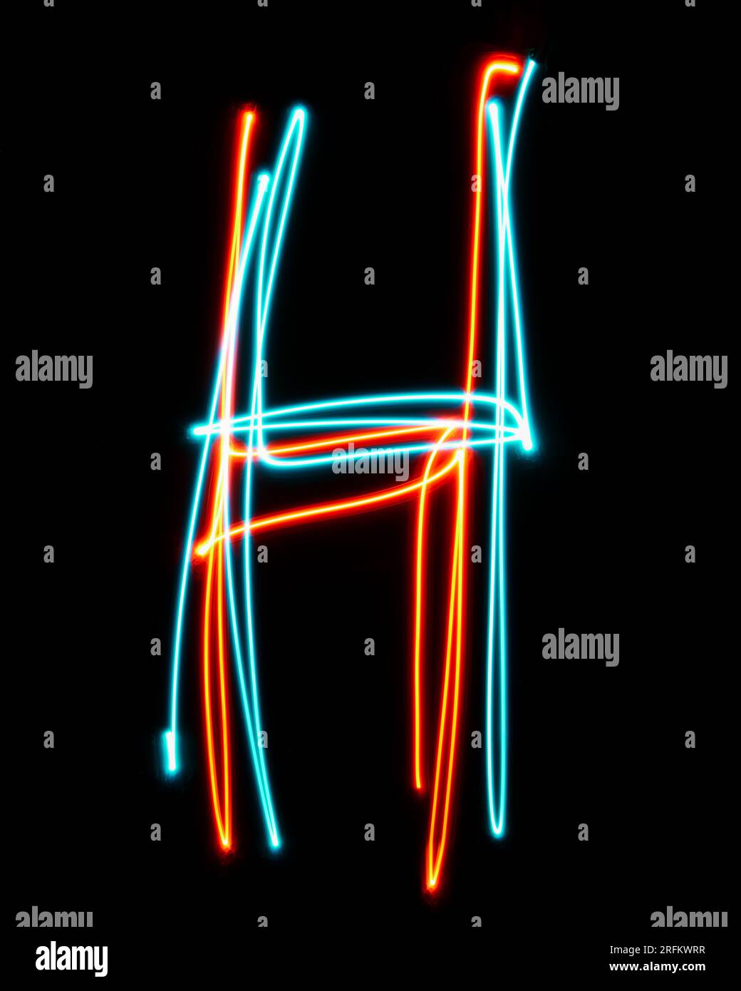 Letter H of the alphabet made from neon sign. The blue red light image ...