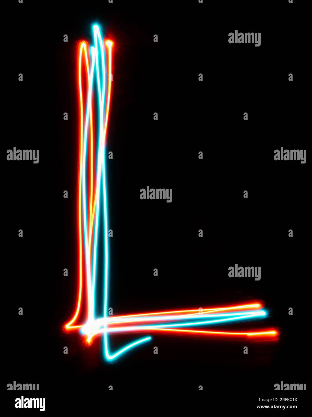 Letter L of the alphabet made from neon sign. The blue red light image ...