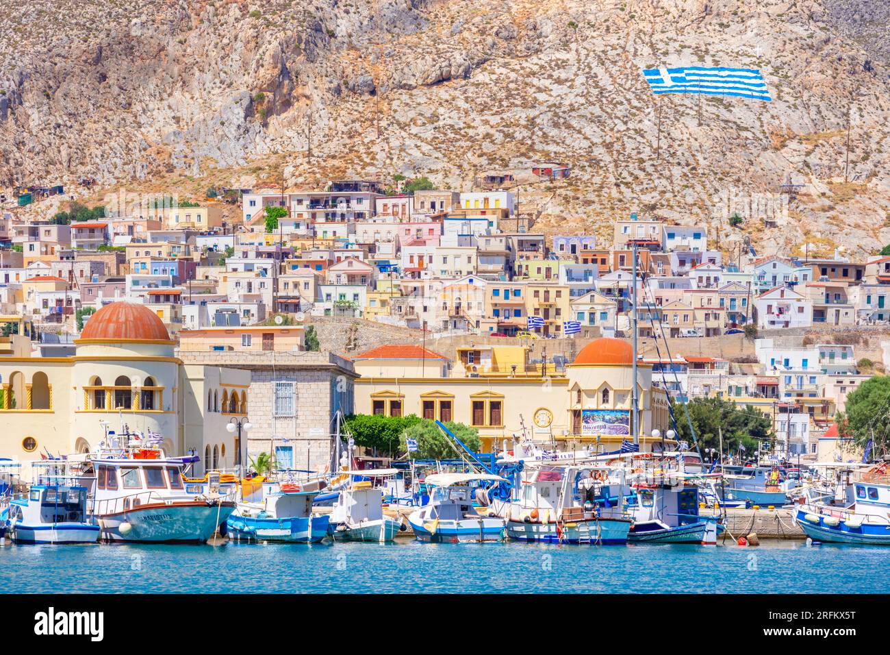 Scenic Pothia the capital of Kalymnos island, Dodecanese, Greece Stock ...
