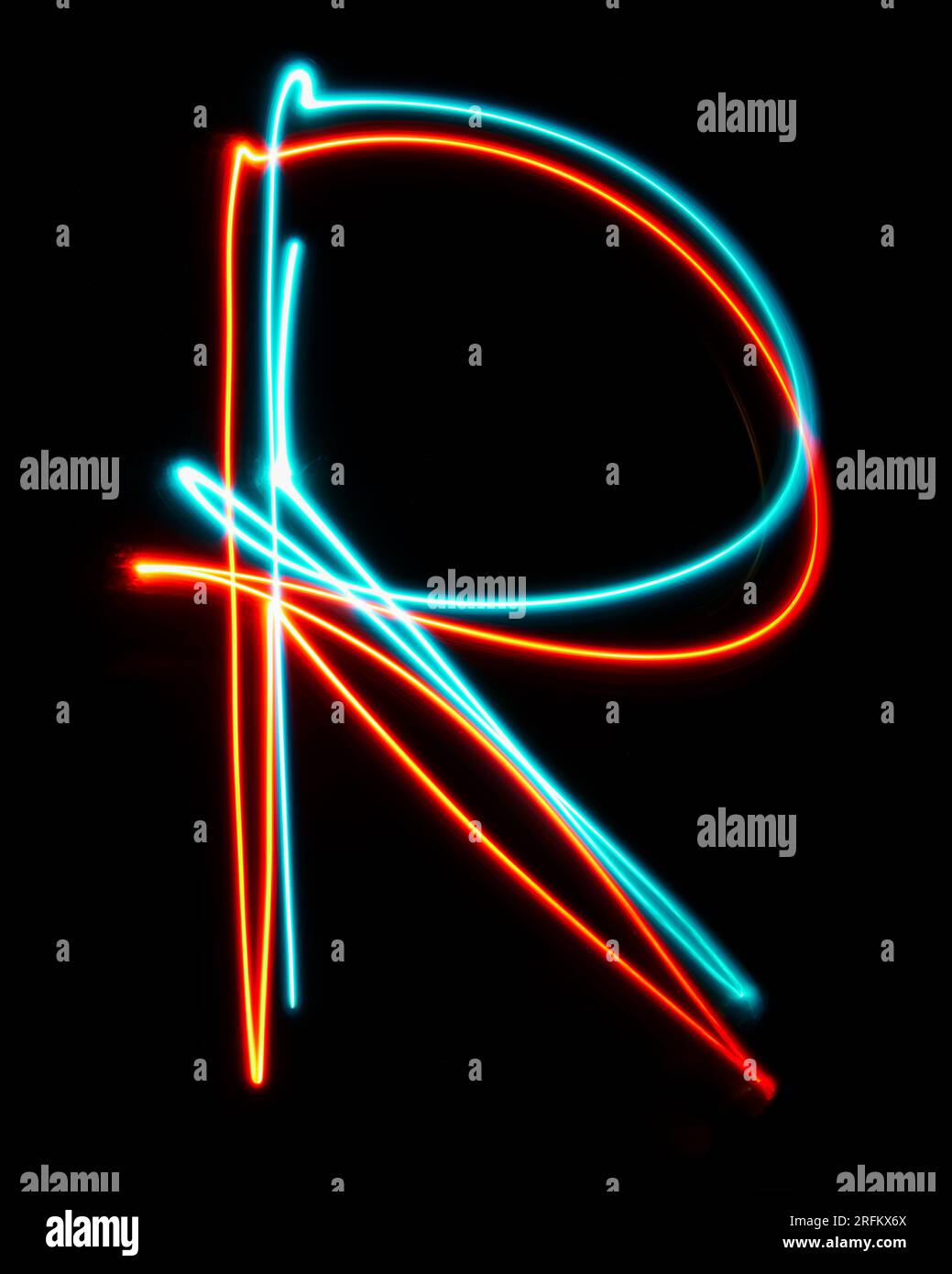 Letter R of the alphabet made from neon sign. The blue red light image ...
