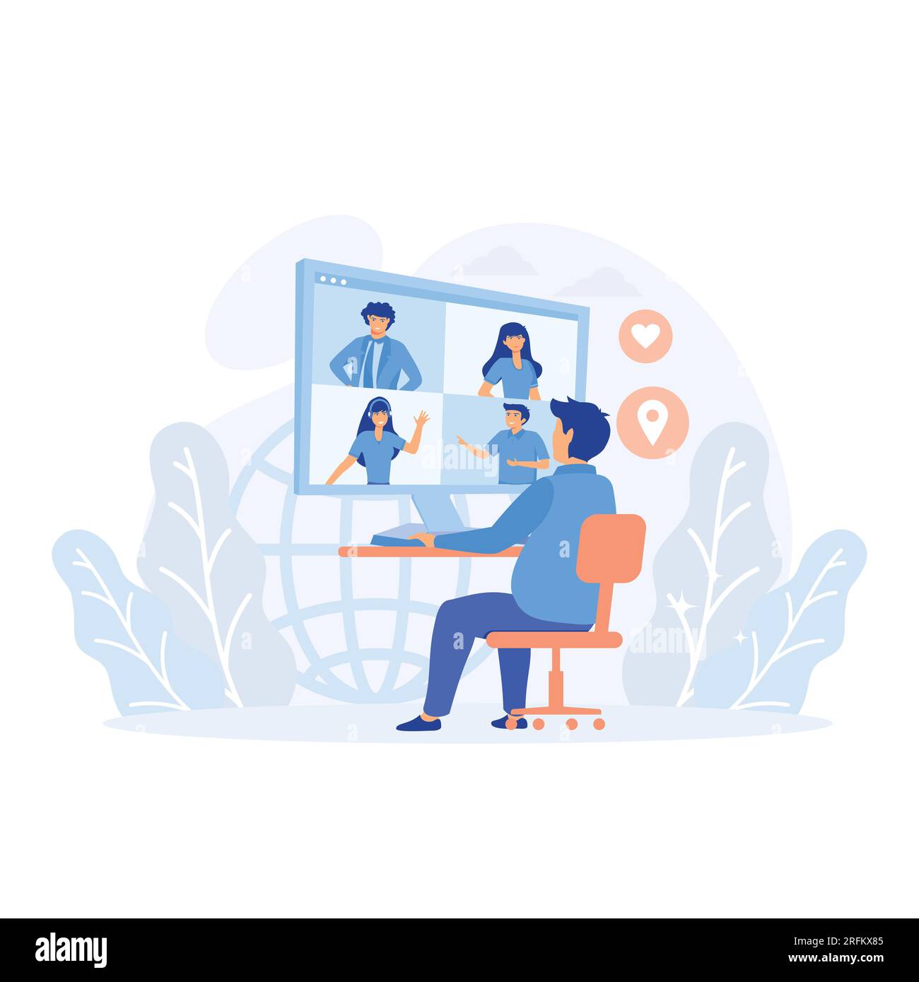 online communication concept, Video conference. People group on ...