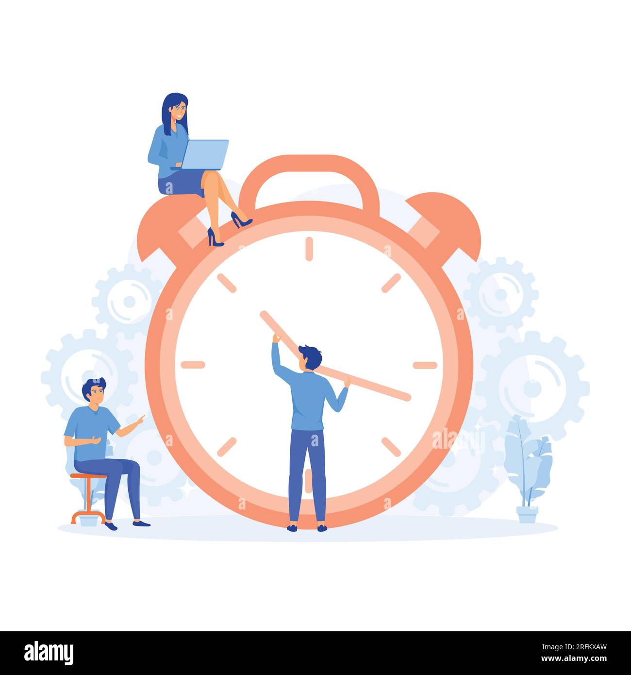 Time management concept, Businessman run along gear in form of clock ...