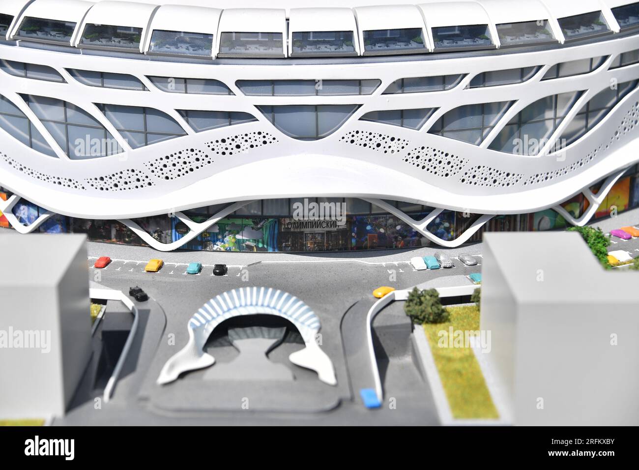 Moscow. Model of the `Olympiysky` sports complex under construction ...