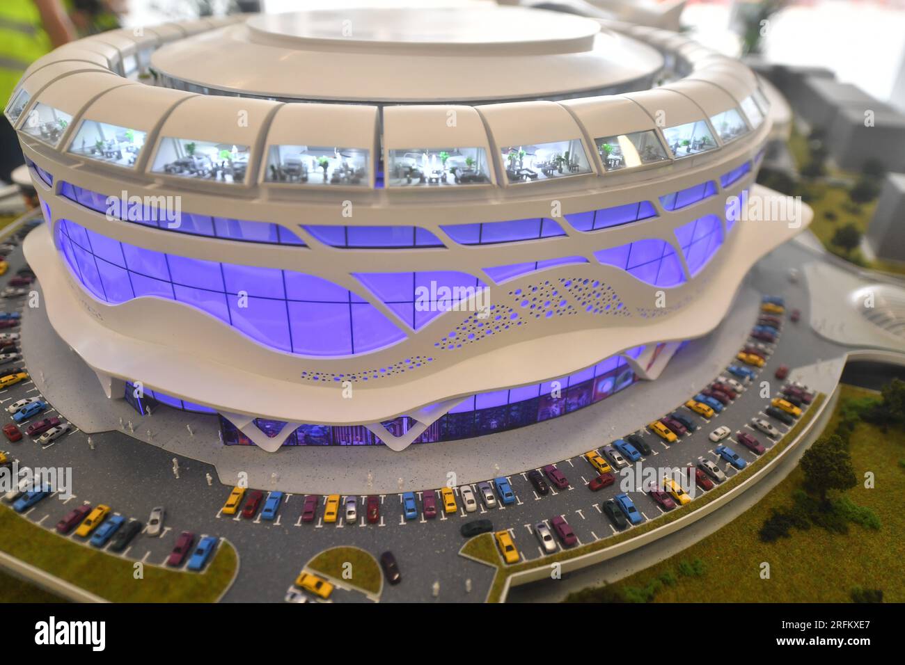 Moscow. Model of the sports complex `Olympic` under construction Stock ...