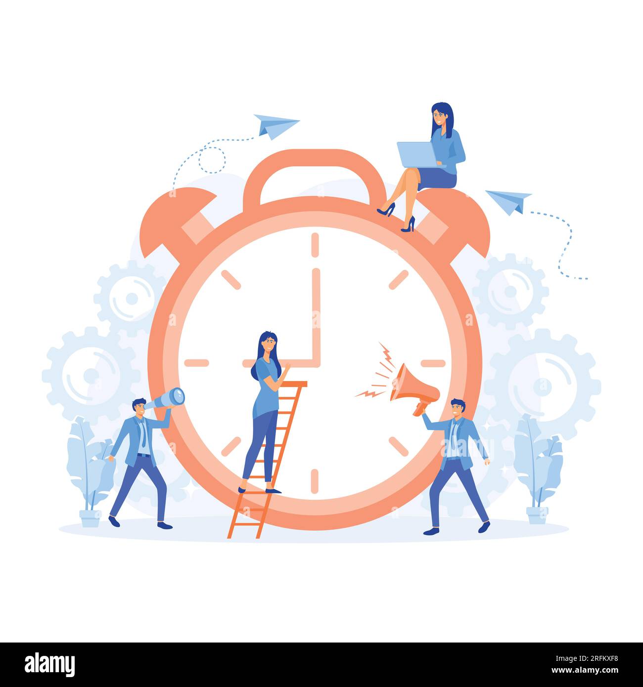 concept of work time management, quick reaction awakening, flat vector ...