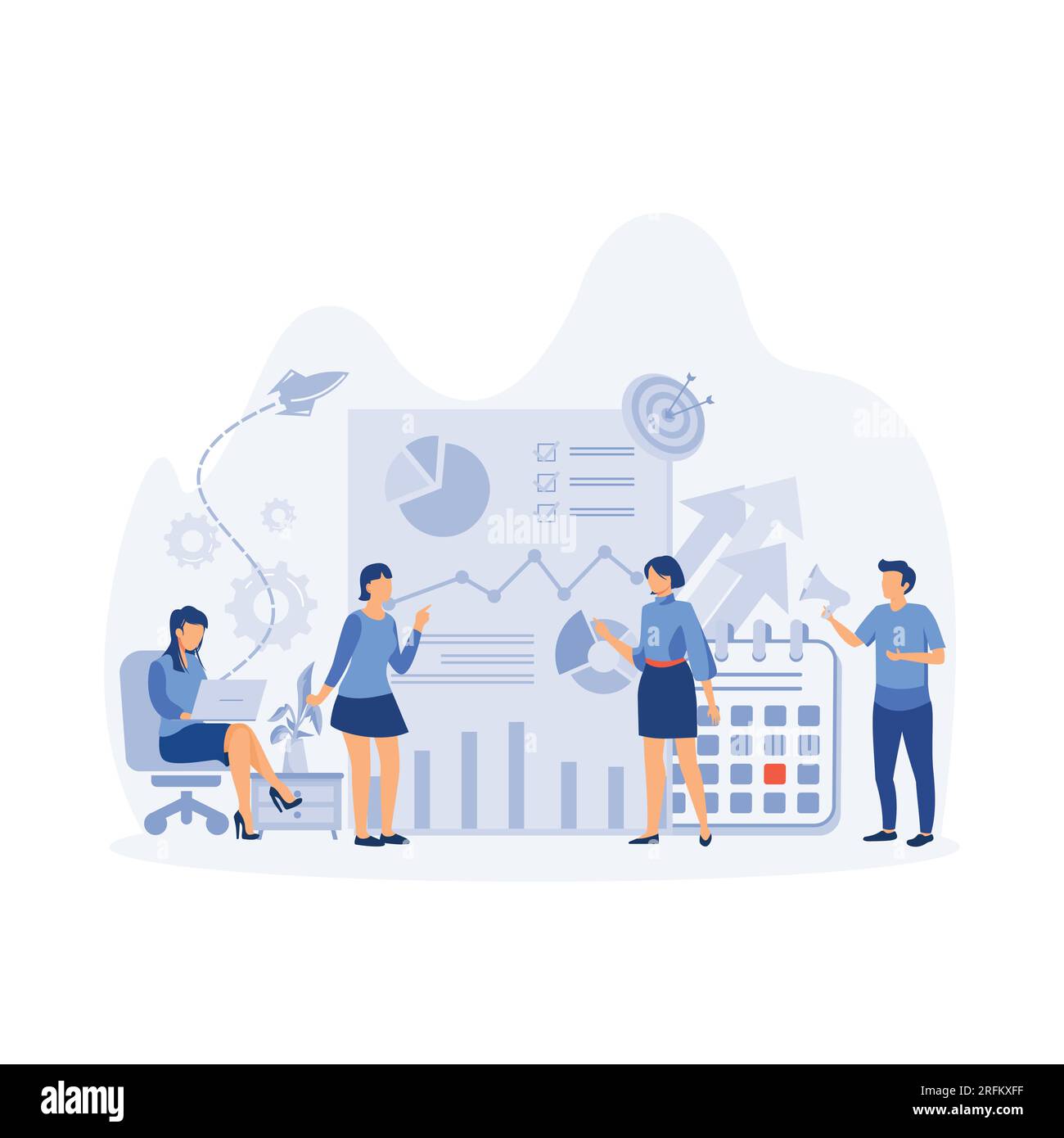 teamwork communication. People work together making a plan on a board ...