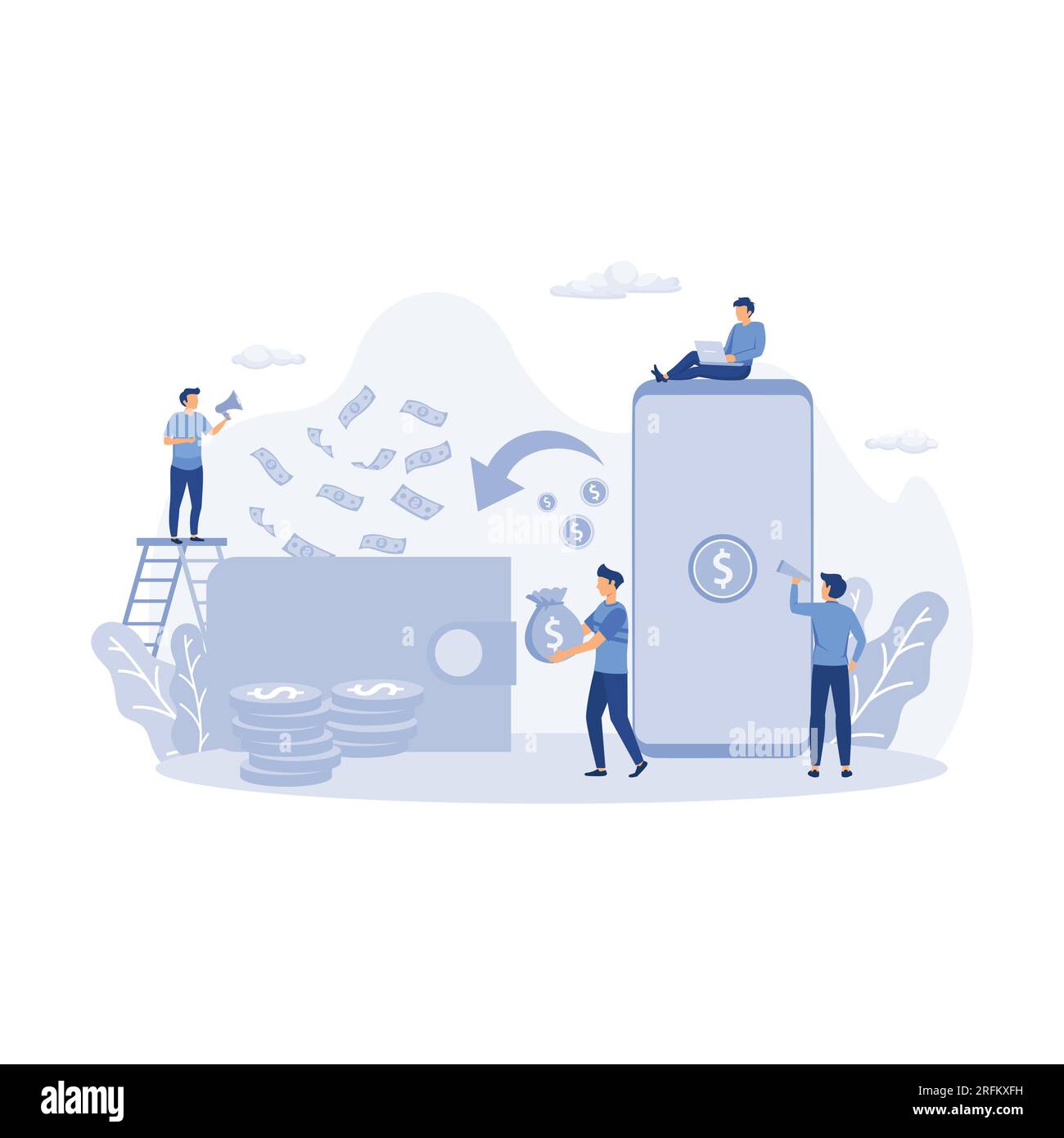 Financial transactions, non-cash payment transactions. flat vector ...