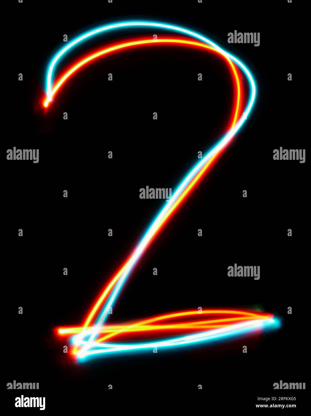 Number 2 of the alphabet made from neon sign. The blue red light image ...