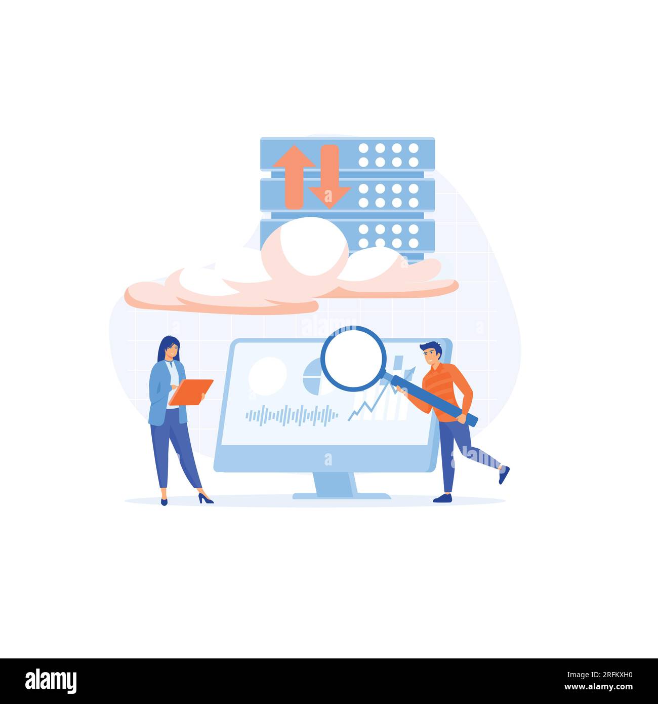 business technology cloud computing service concept, developer team working on dashboard monitor ...