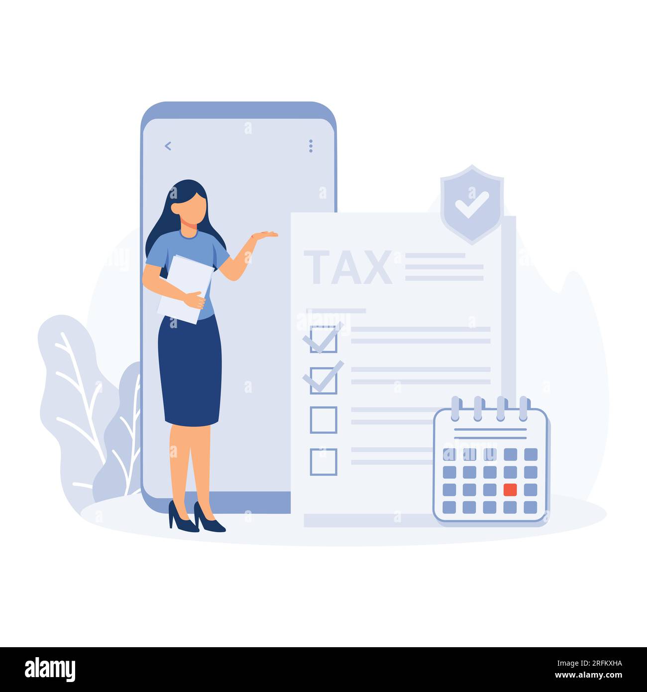 Taxation planning concept. Characters using tax calendar to filling tax ...