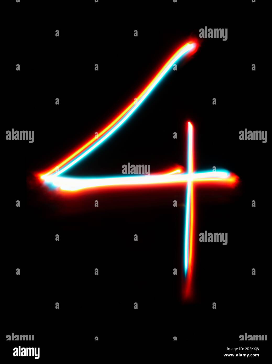 Number 4 of the alphabet made from neon sign. The blue red light image ...