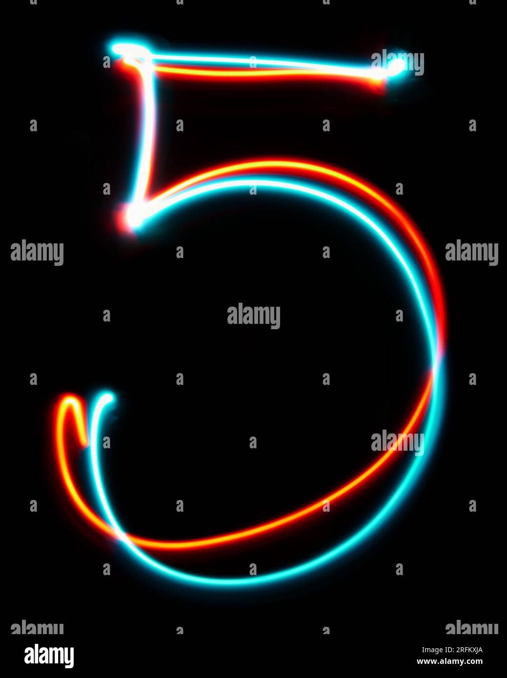 Number 5 of the alphabet made from neon sign. The blue red light image ...
