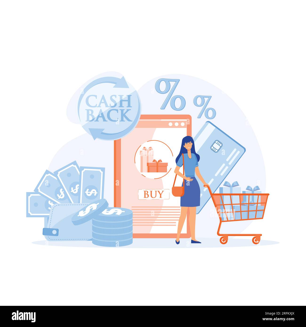 Discount earn point and gift. Phone screen with cashback and bonus card. flat vector modern ...