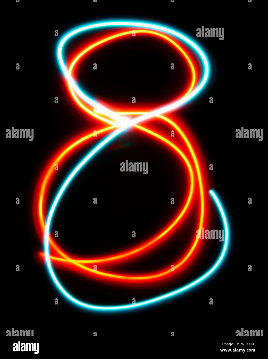 Number 8 of the alphabet made from neon sign. The blue red light image ...
