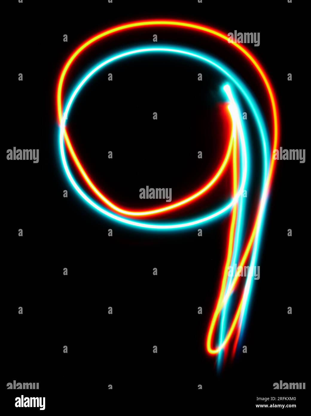 Number 9 of the alphabet made from neon sign. The blue red light image ...