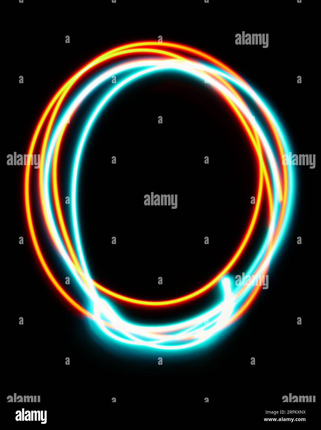 Number 0 of the alphabet made from neon sign. The blue red light image ...