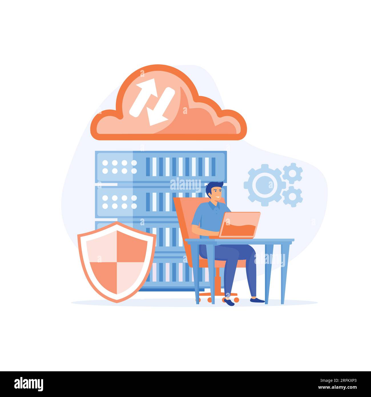 Cloud Computing Concept Data Center File Management Flat Vector Modern Illustration Stock