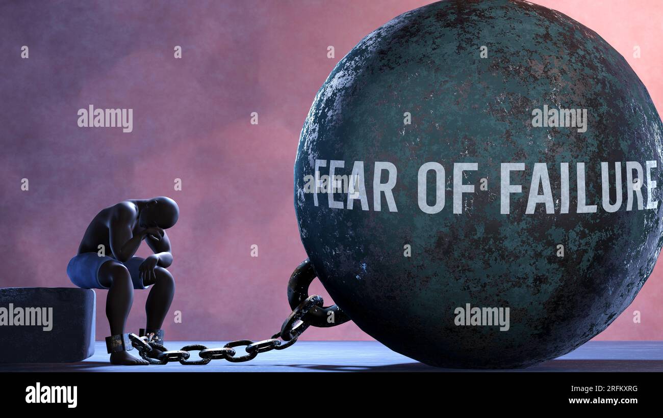 Fear of failure - a metaphor showing human struggle with Fear of failure. Resigned and exhausted ...