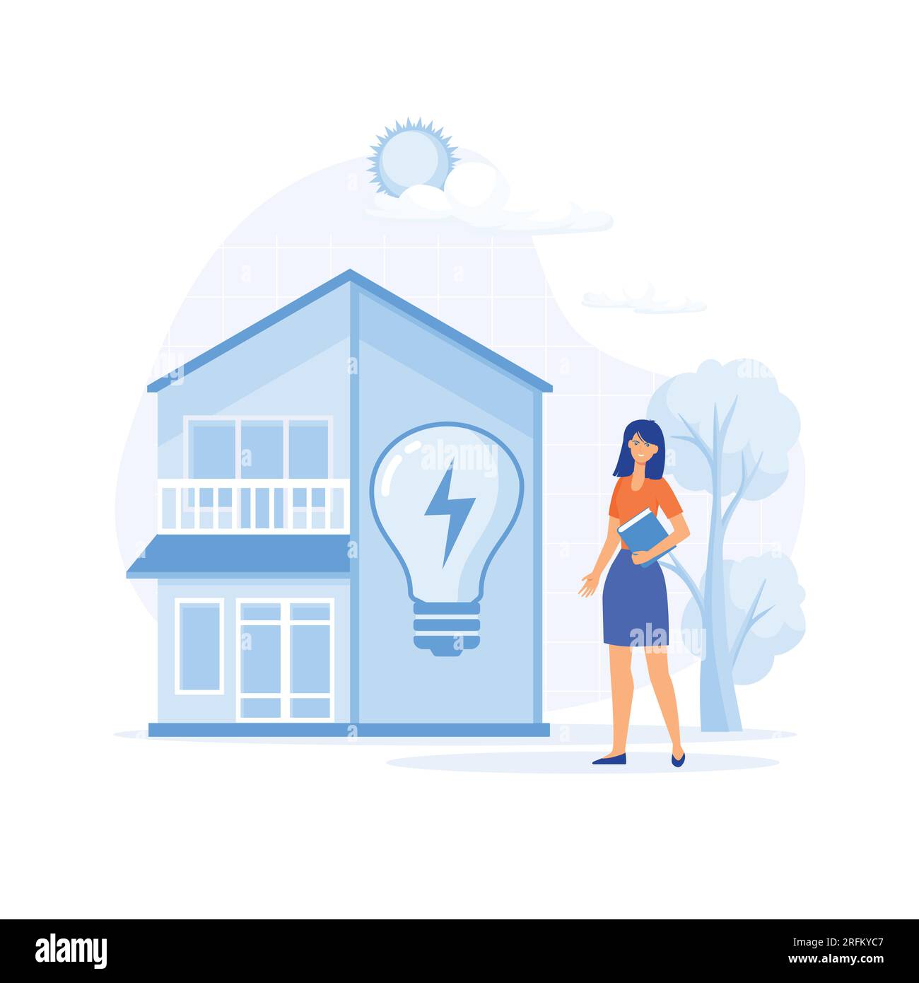 Sustainability, Power save concept. Characters using energy efficient ...