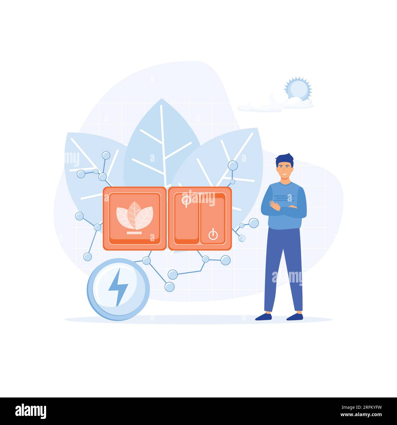 Sustainability Power Save Concept Characters Using Energy Efficient Devices Paying Less And