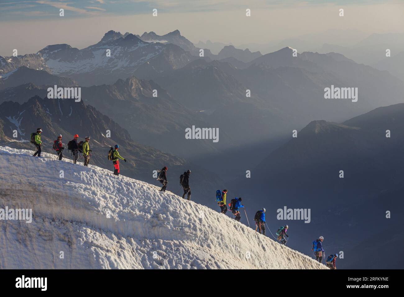 Group of Mountaineers, Aiguilles du Midi, Mont Blanc Massif, French ...