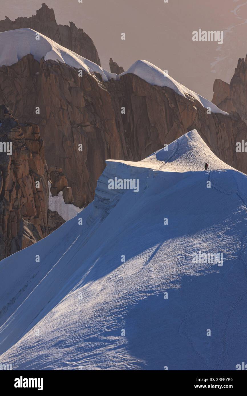 Mountaineers, View from Aiguilles du Midi, Mont Blanc Massif, French Alps, Chamonix, France ...