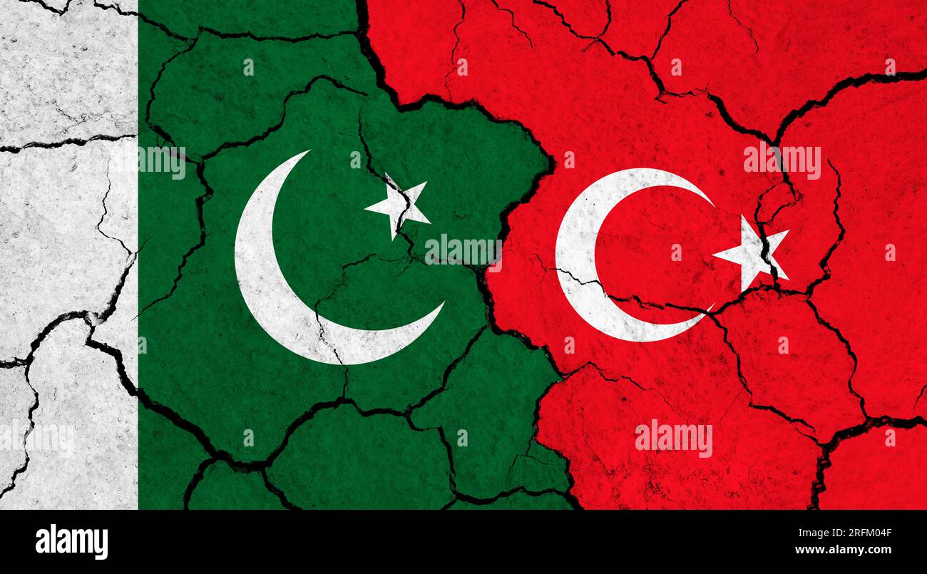 Flags of Pakistan and Turkey on cracked surface - politics ...