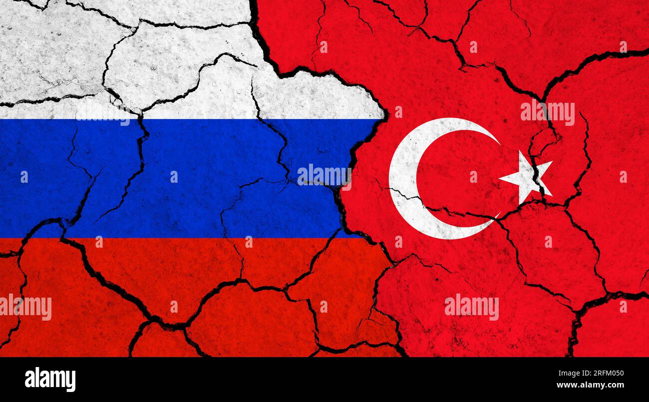 Flags of Russia and Turkey on cracked surface - politics, relationship ...