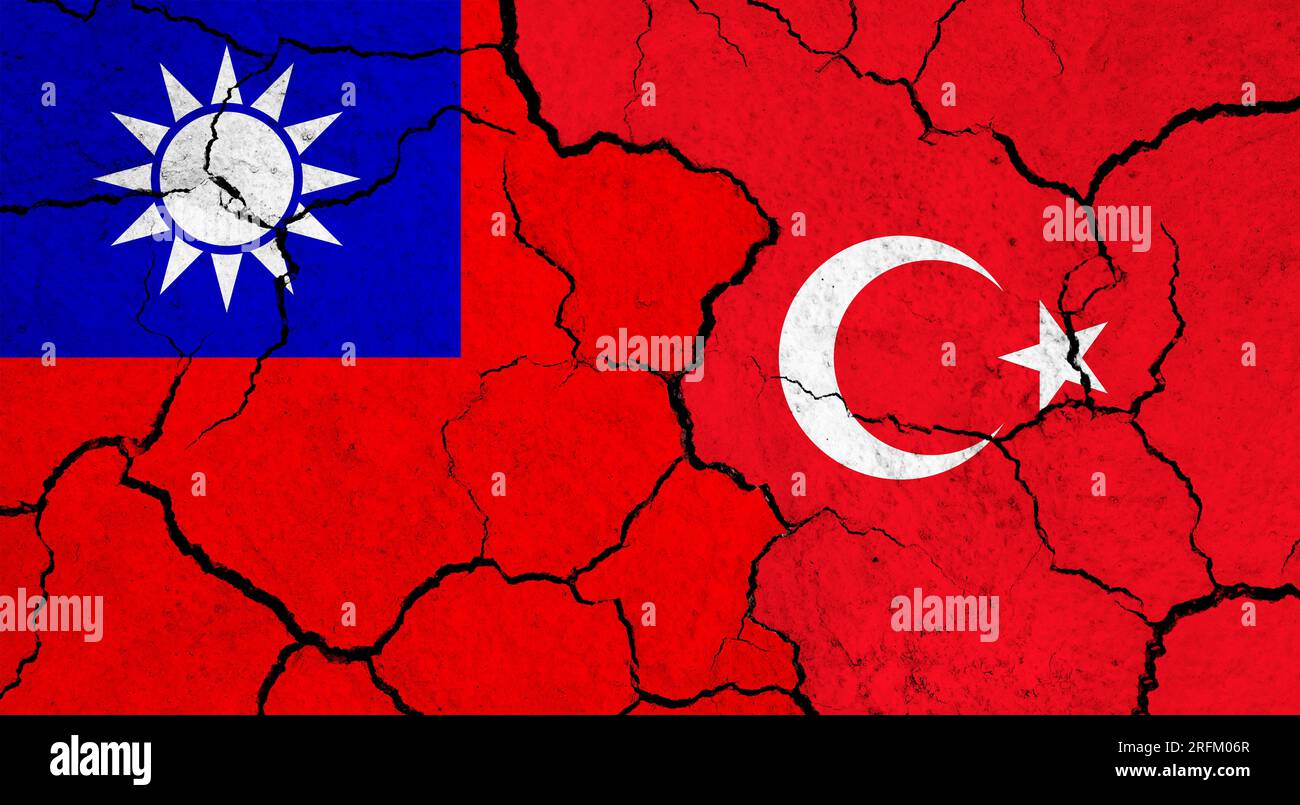 Flags of Taiwan and Turkey on cracked surface - politics, relationship ...