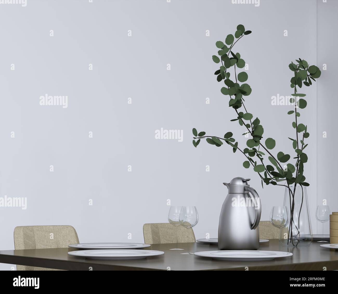 decoration of table dining table with indoor plan, plate, glass and ...