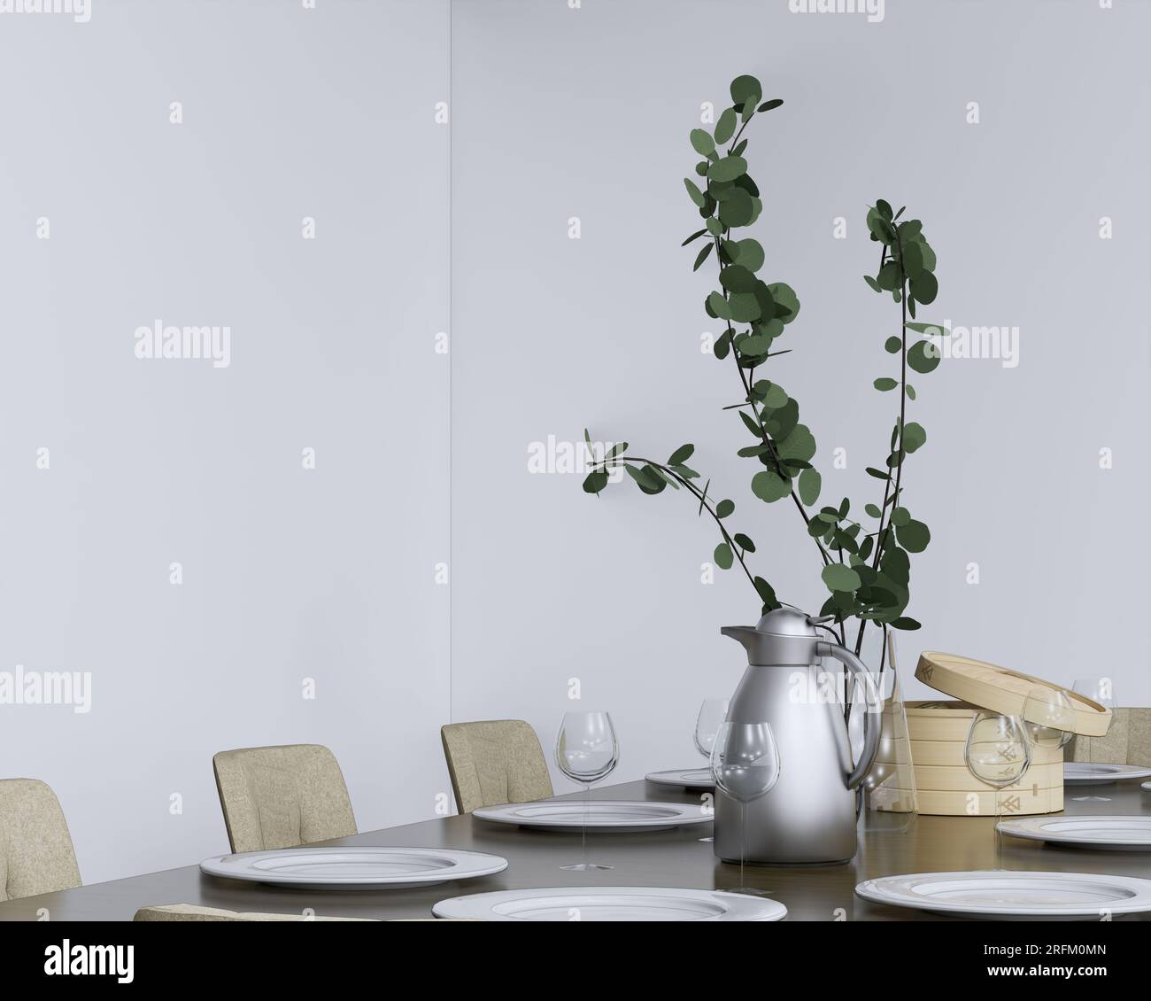 decoration of table dining table with indoor plan, plate, glass and ...